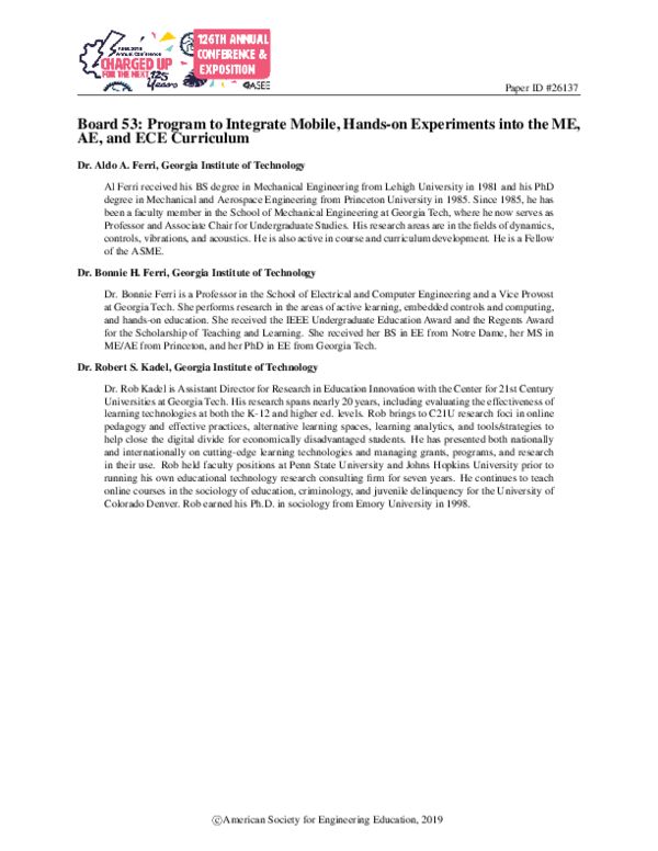 (PDF) Board 53: Program to Integrate Mobile, Hands-on Experiments into the ME, AE, and ECE ...