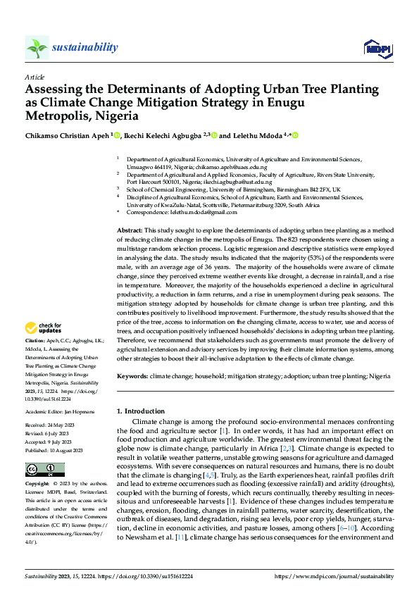 (PDF) Assessing the Determinants of Adopting Urban Tree Planting as ...