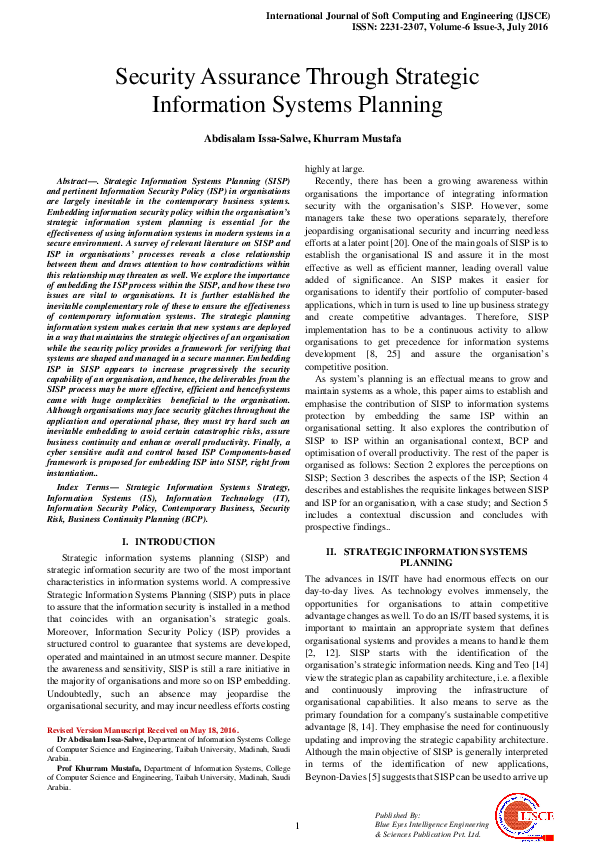 (PDF) PAPER - Security Assurance Through Strategic Information Systems ...
