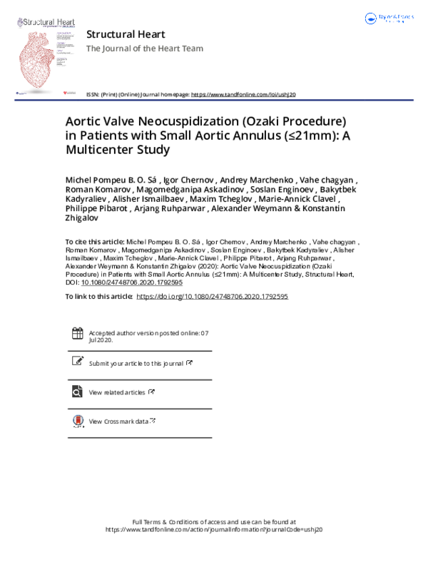 (PDF) Aortic Valve Neocuspidization (Ozaki Procedure) in Patients with Small Aortic Annulus (≤21 ...
