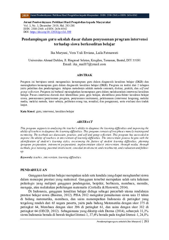 (PDF) Pendampingan Guru Sekolah Dasar Dalam Penyusunan Program Intervensi Terhadap Siswa ...