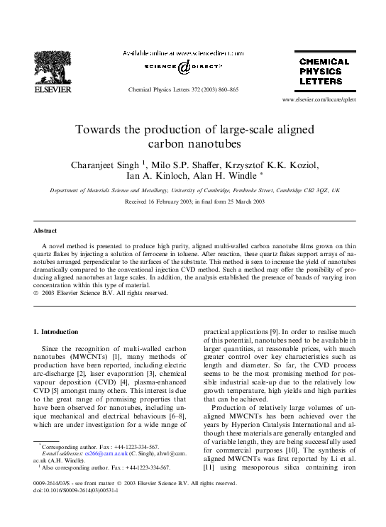 (PDF) Towards the production of large-scale aligned carbon nanotubes
