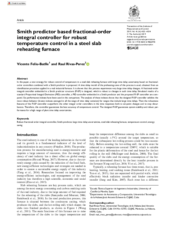 (PDF) Smith predictor based fractional-order integral controller for robust temperature control ...