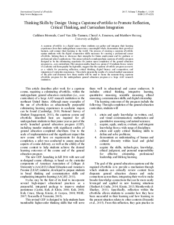 (PDF) Thinking Skills by Design: Using a Capstone ePortfolio to Promote ...