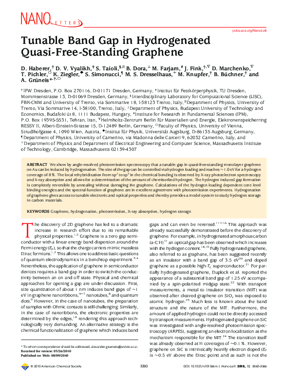 (PDF) Tunable Band Gap in Hydrogenated Quasi-Free-Standing Graphene
