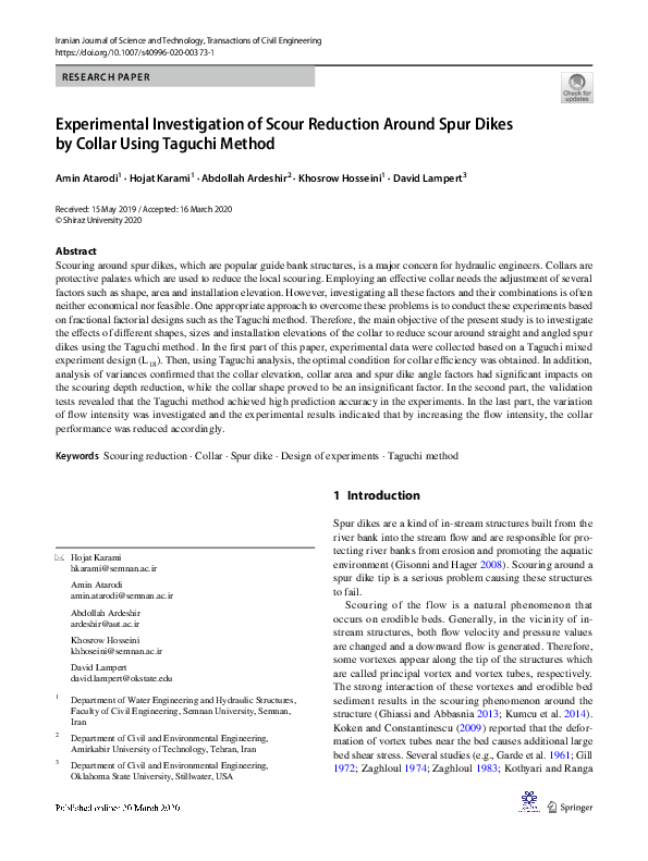 (PDF) Experimental Investigation of Scour Reduction Around Spur Dikes ...