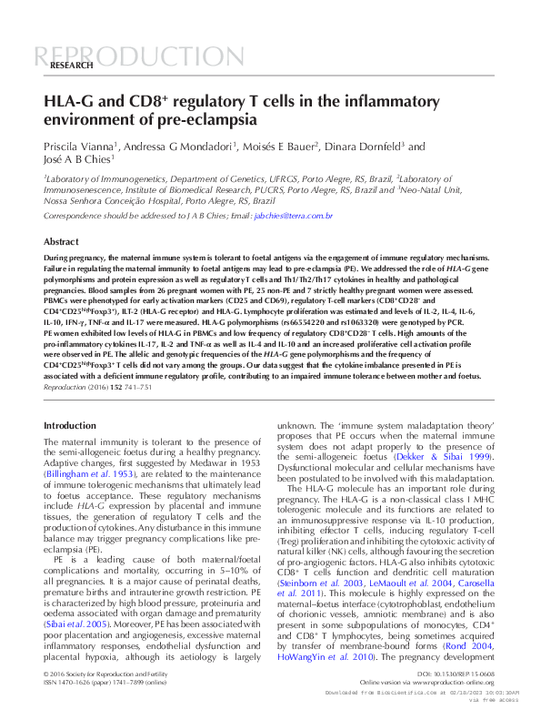 (PDF) HLA-G and CD8+ T Cells in Preeclampsia