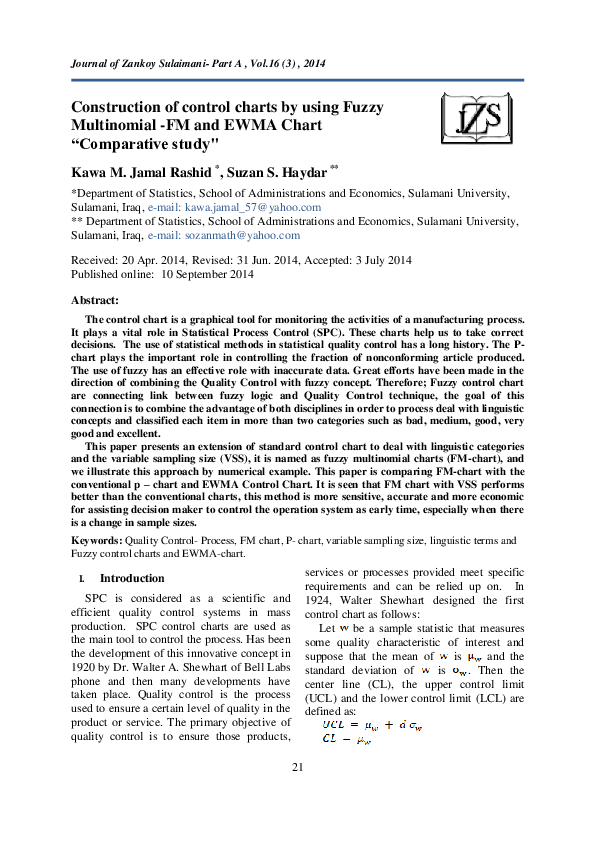 (PDF) Construction of control charts by using Fuzzy Multinomial -FM and EWMA Chart “Comparative ...