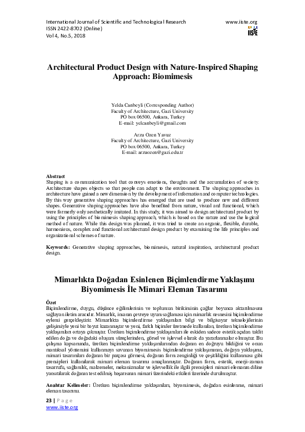 (PDF) Architectural Product Design with Nature-Inspired Shaping ...