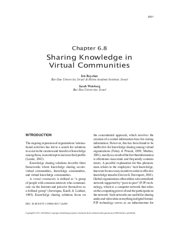 (PDF) Sharing Knowledge in Virtual Communities