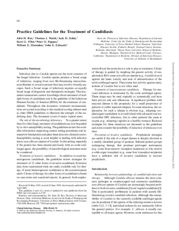 (PDF) Practice Guidelines for the Treatment of Candidiasis