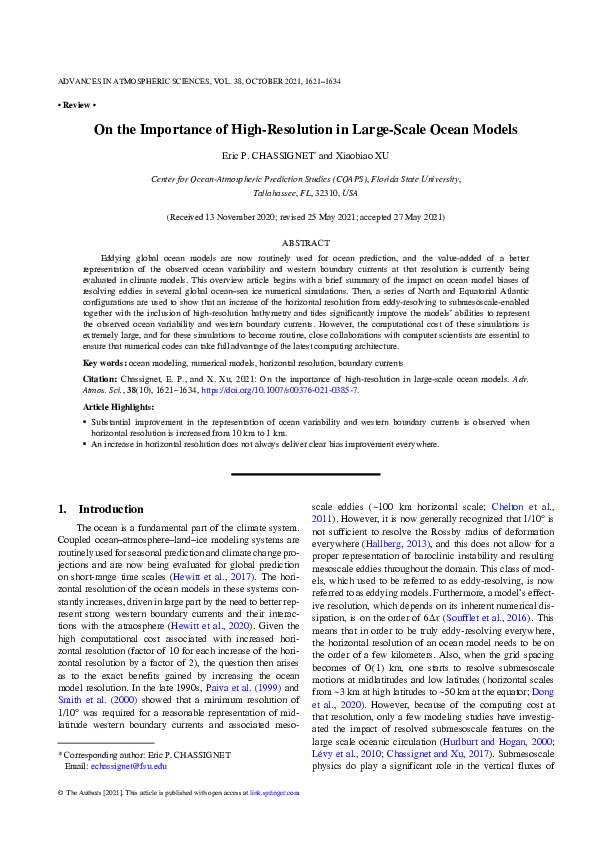 (PDF) On the Importance of High-Resolution in Large-Scale Ocean Models