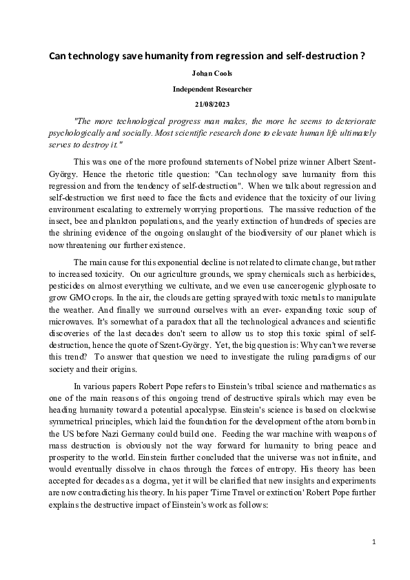 (PDF) Can technology save humanity from regression and self-destruction