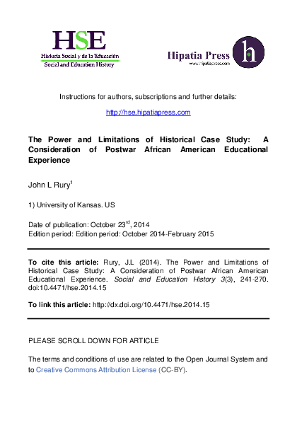 (PDF) The Power and Limitations of Historical Case Study: A