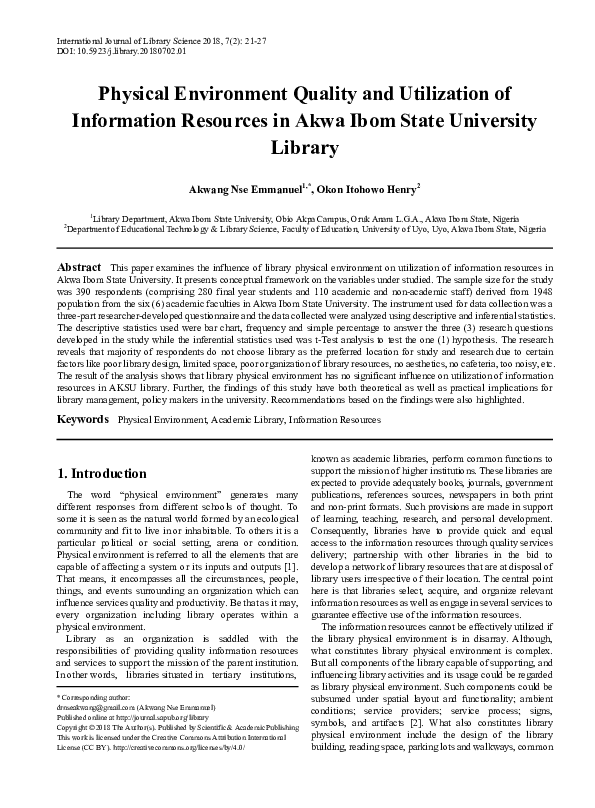 (PDF) Physical Environment Quality and Utilization of Information ...