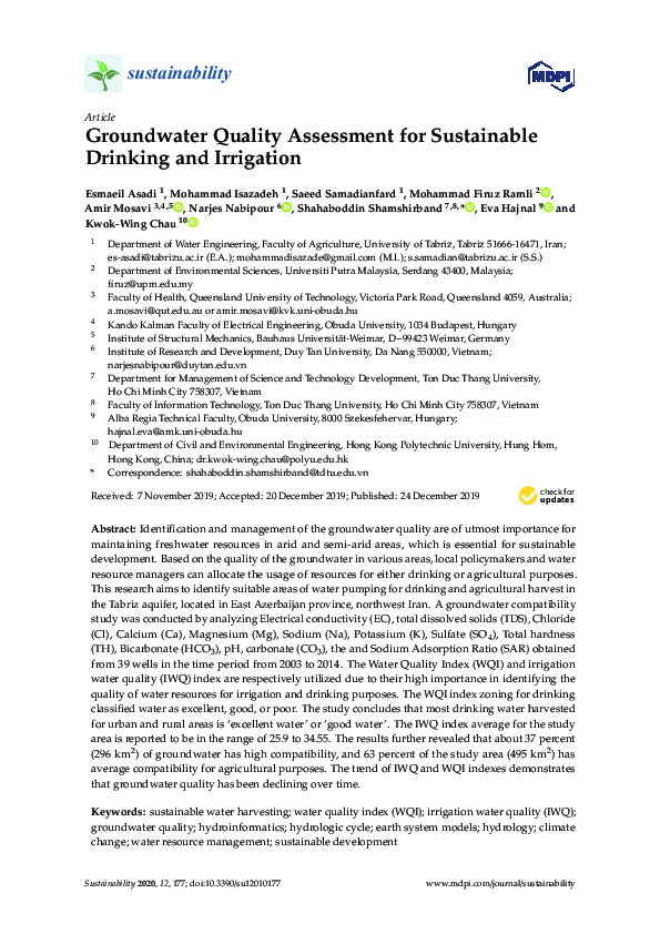 (PDF) Groundwater Quality Assessment for Sustainable Drinking and ...