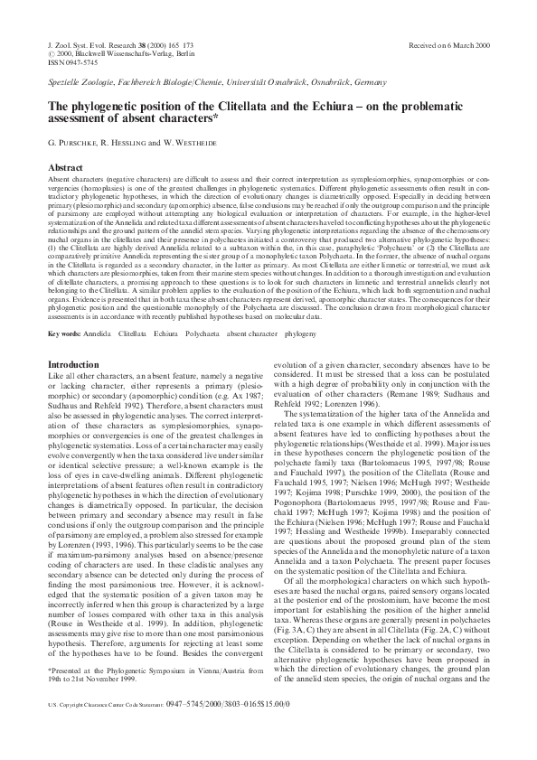 (PDF) The phylogenetic position of the Clitellata and the Echiura ‐ on the problematic ...