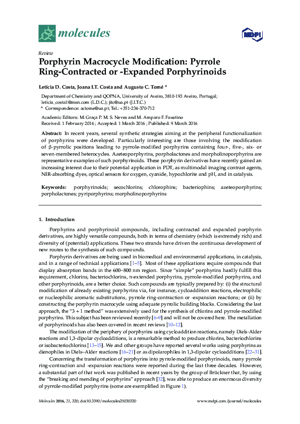 Porphyrin Macrocycle Modification: Pyrrole Ring-Contracted or -Expanded ...