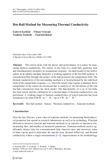 (PDF) Hot-Ball Method for Measuring Thermal Conductivity