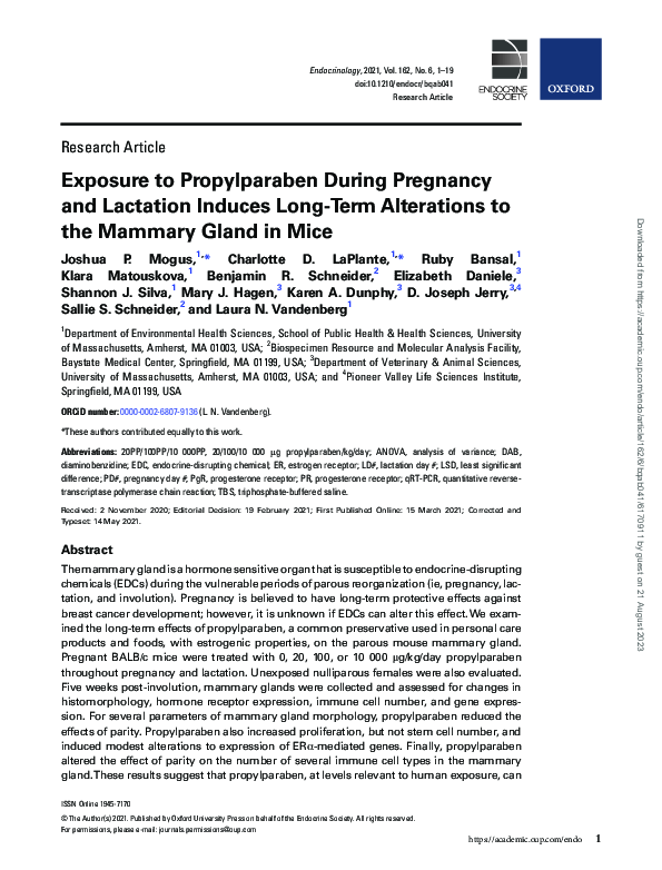 (PDF) Exposure to Propylparaben During Pregnancy and Lactation Induces ...