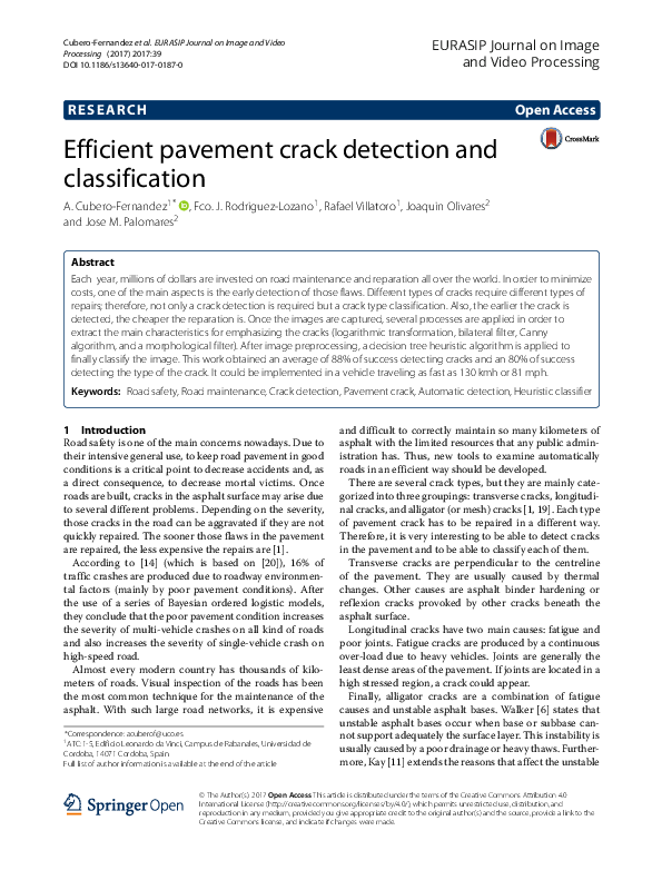 Pdf Efficient Pavement Crack Detection And Classification