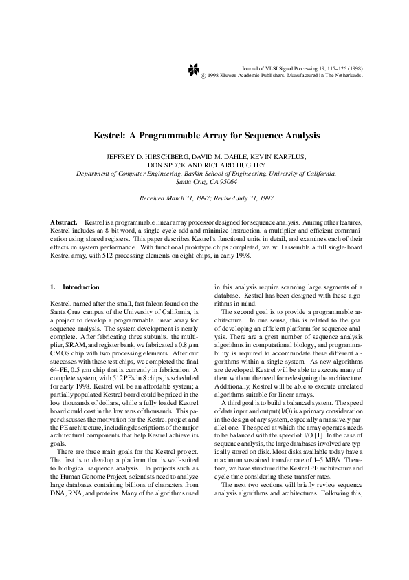 (PDF) Kestrel: a programmable array for sequence analysis