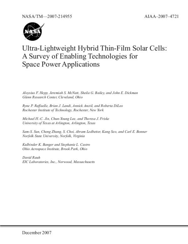 (PDF) Ultra-Lightweight Hybrid Thin-Film Solar Cells: A Survey of ...