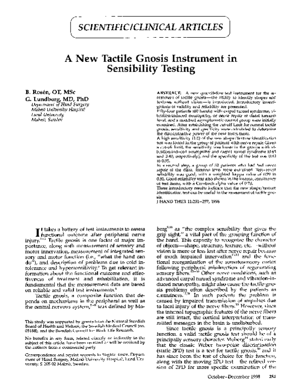 (PDF) A new tactile gnosis instrument in sensibility testing