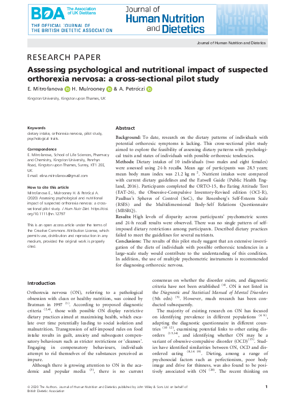 (PDF) Assessing psychological and nutritional impact of suspected orthorexia nervosa: a cross ...