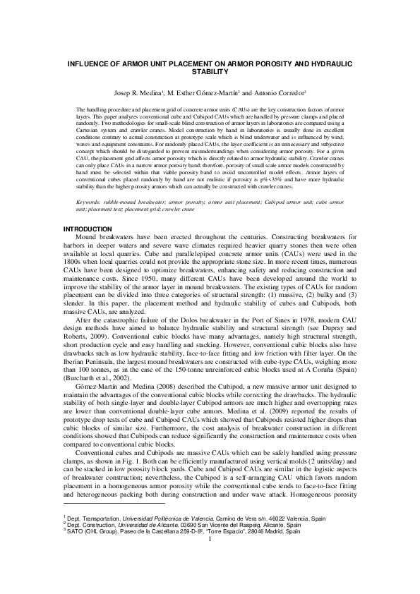 (PDF) Influence of Armor Unit Placement on Armor Porosity and Hydraulic ...