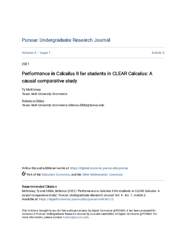 (PDF) Performance in Calculus II for students in CLEAR Calculus: A ...