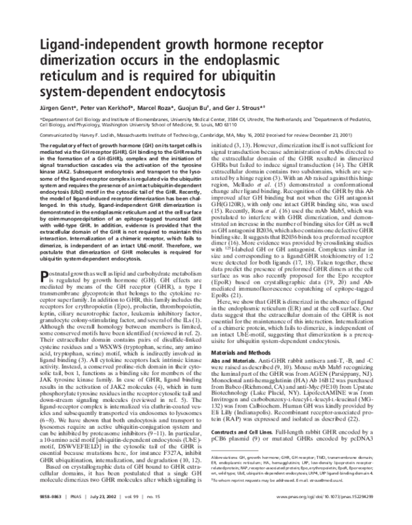 (PDF) Ligand-independent growth hormone receptor dimerization occurs in ...