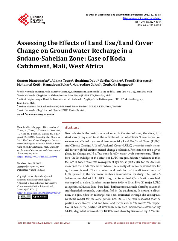 (PDF) Assessing the Effects of Land Use/Land Cover Change on Groundwater Recharge in a Sudano ...