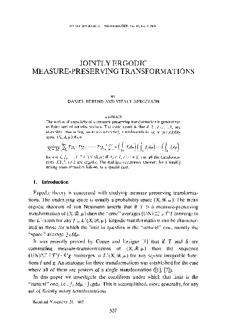 (PDF) Jointly ergodic measure-preserving transformations