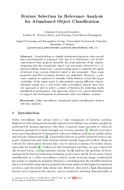 (PDF) Feature Selection by Relevance Analysis for Abandoned Object ...