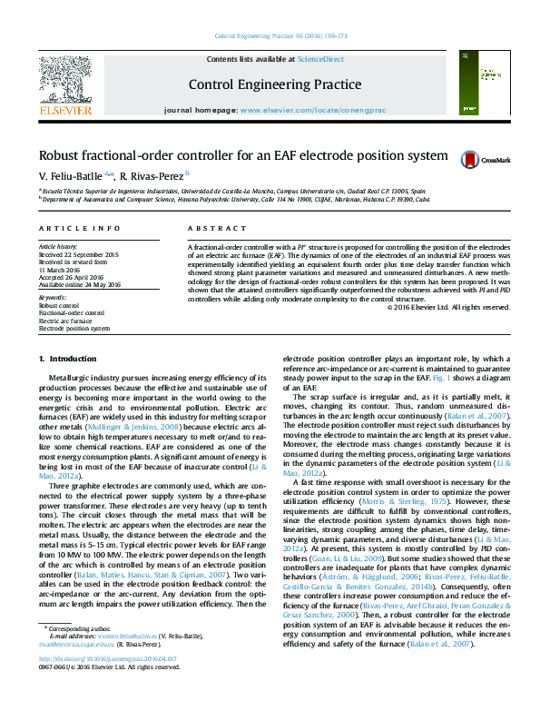 Pdf Robust Fractional Order Controller For An Eaf Electrode Position