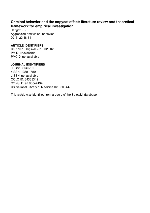 (PDF) Criminal behavior and the copycat effect: Literature review and ...