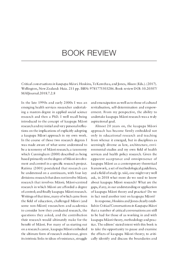 (PDF) Book Review of Critical conversations in kaupapa Māori