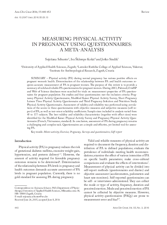 (PDF) Measuring Physical Activity in Pregnancy Using Questionnaires: A Meta-Analysis