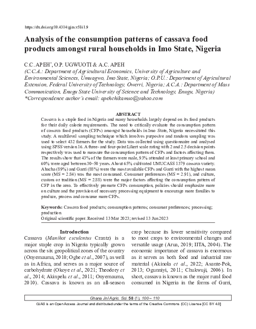 (PDF) Analysis of the consumption patterns of cassava food products amongst rural households in ...