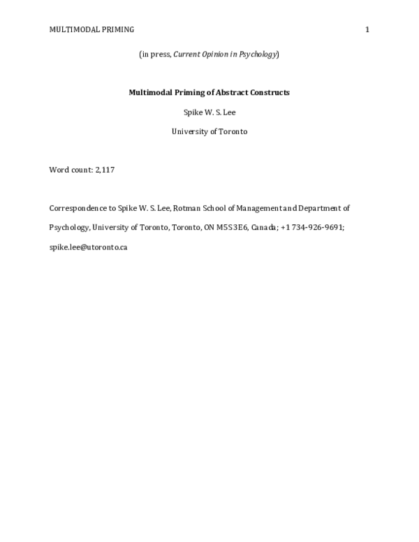 (PDF) Multimodal priming of abstract constructs