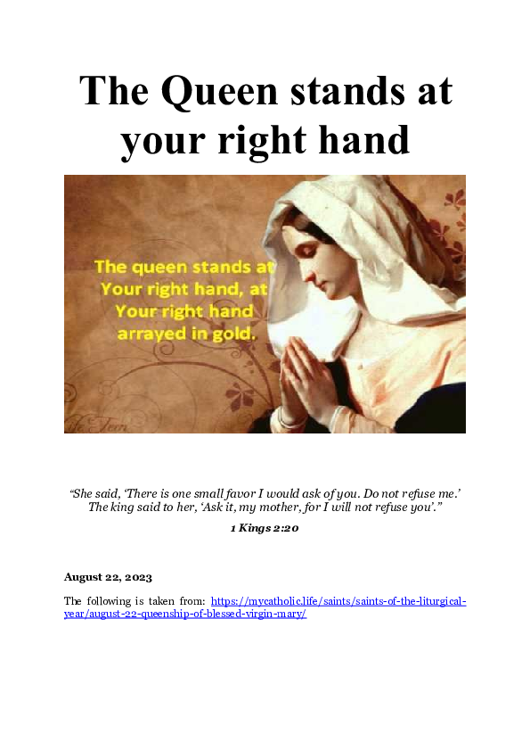 (DOC) The Queen stands at your right hand