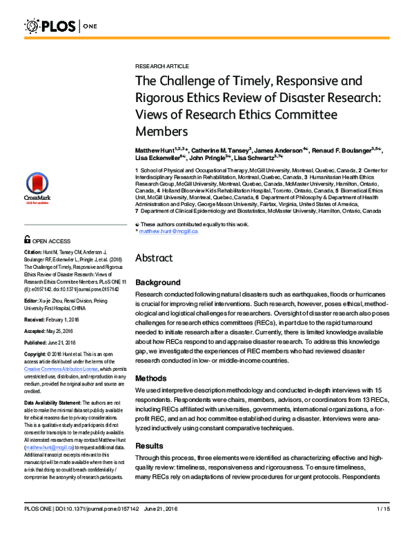 (PDF) Ethics Review Challenges in Disaster Research