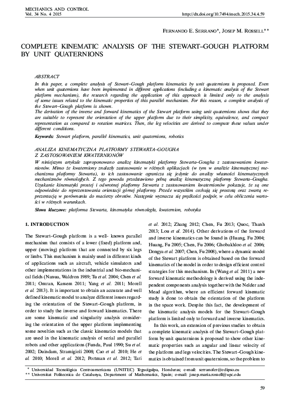 (PDF) COMPLETE KINEMATIC ANALYSIS OF THE STEWART-GOUGH PLATFORM BY UNIT ...
