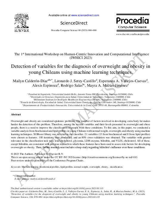 Pdf Detection Of Variables For The Diagnosis Of Overweight And Obesity In Young Chileans Using