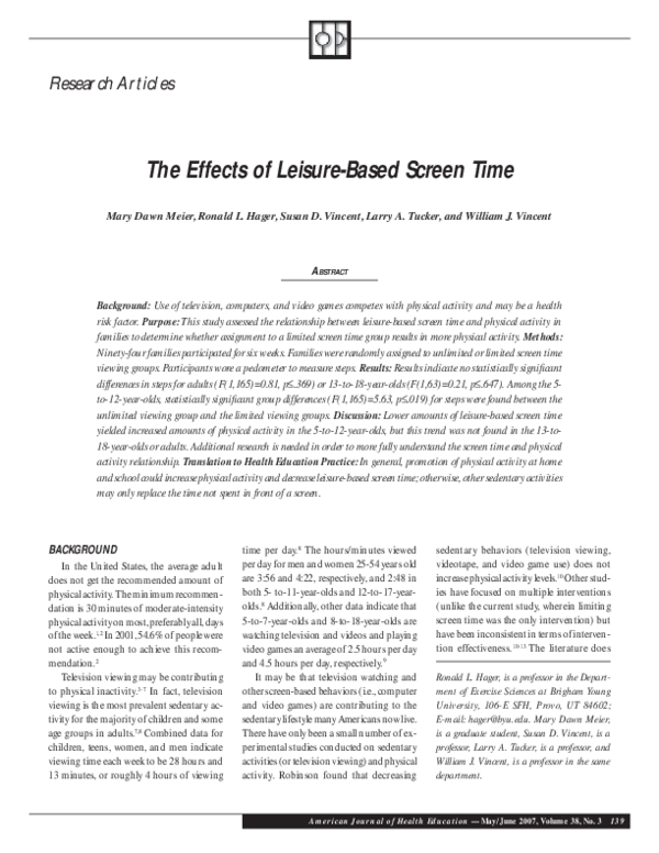 (PDF) The Effects of Leisure-Based Screen Time