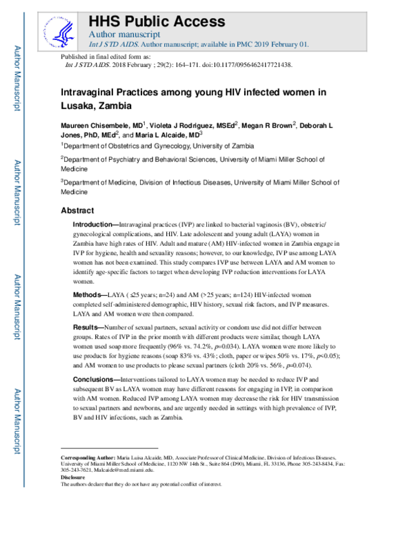 (PDF) Intravaginal practices among young HIV-infected women in Lusaka ...