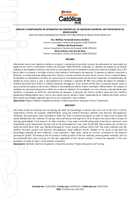 (PDF) Análise e Comparação Da Estimativa Do Percentual De Gordura ...