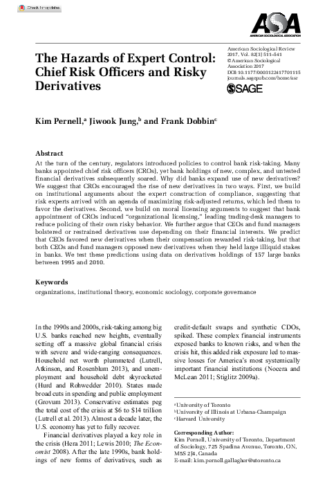 (PDF) The Hazards of Expert Control: Chief Risk Officers and Risky ...