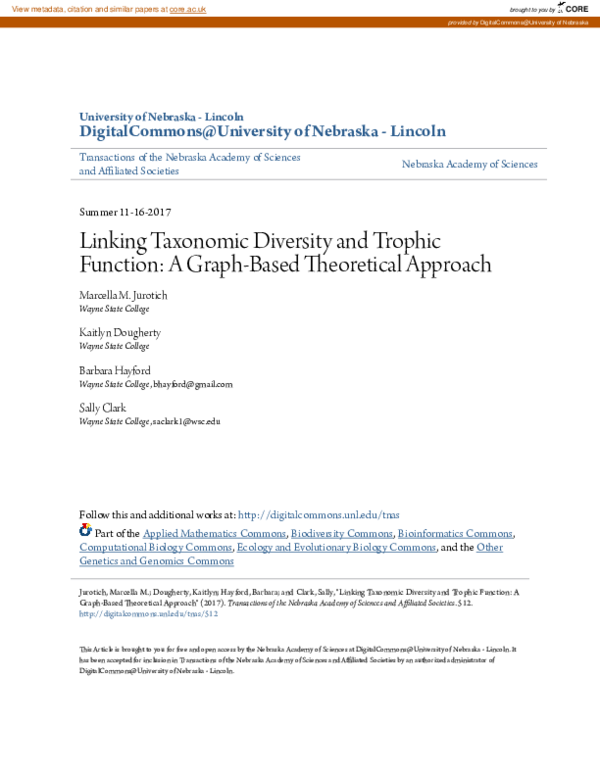 (PDF) Linking Taxonomic Diversity and Trophic Function: A Graph-Based Theoretical Approach